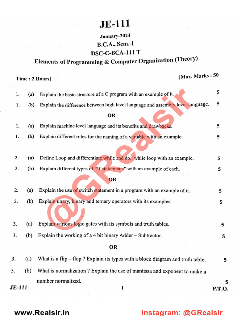DSC-C-111 - Elements of Programming & Computer Organization (Theory ...