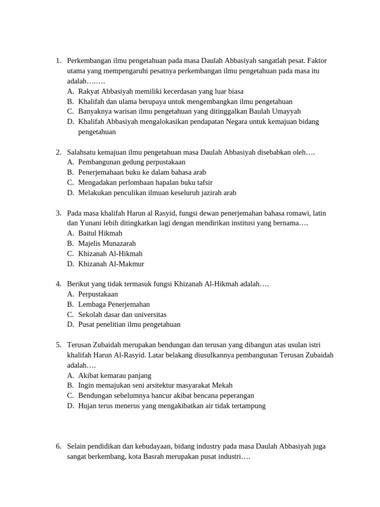Soal Materi Peradaban Islam Masa Daulah Abbasiyah | PDF