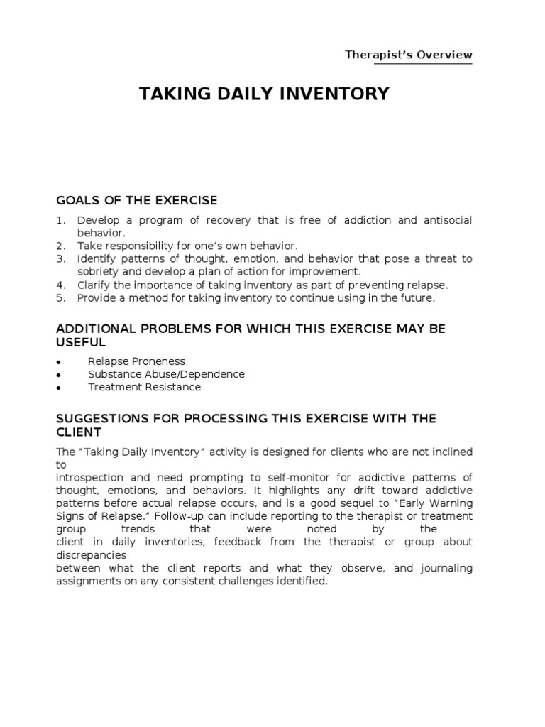 Daily Inventory | PDF | Relapse | Psychotherapy