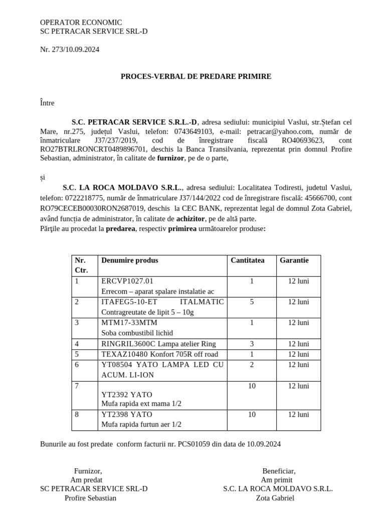 PV Predare Primire | PDF