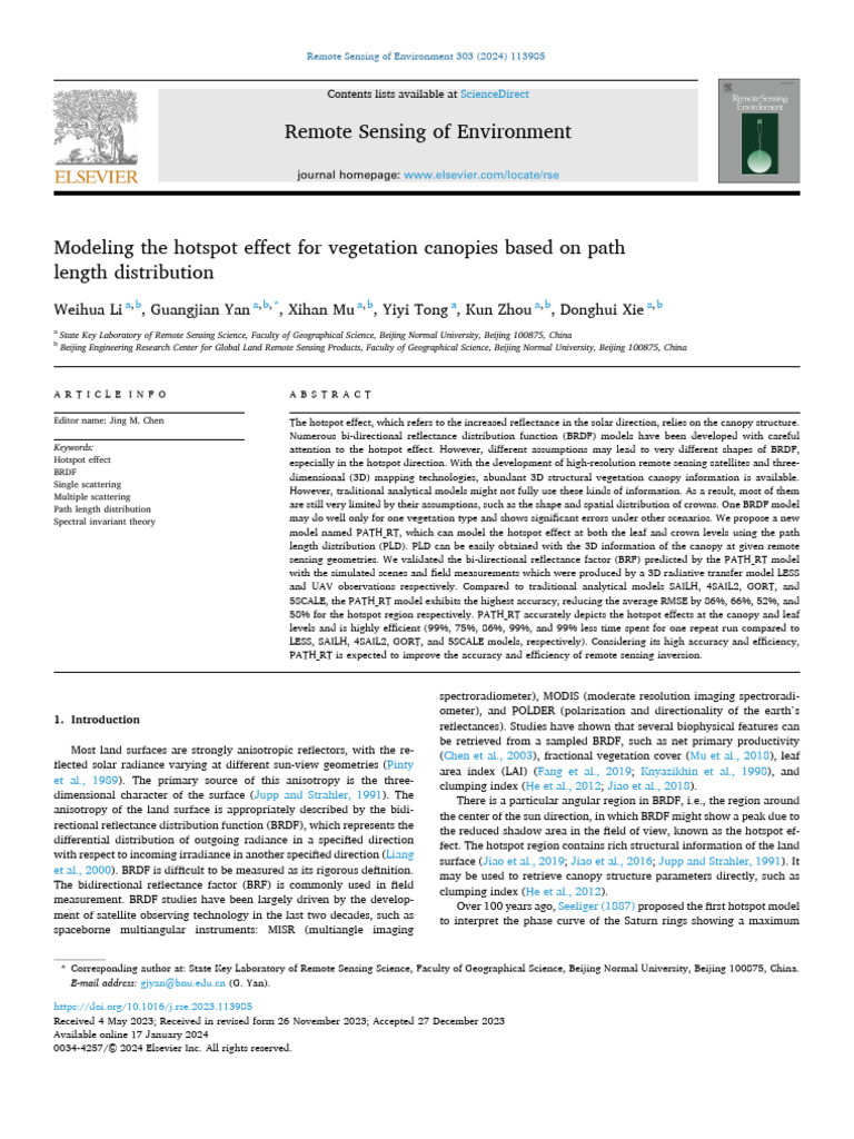 Modeling The Hotspot Effect For Vegetation Canopies Based On Path ...