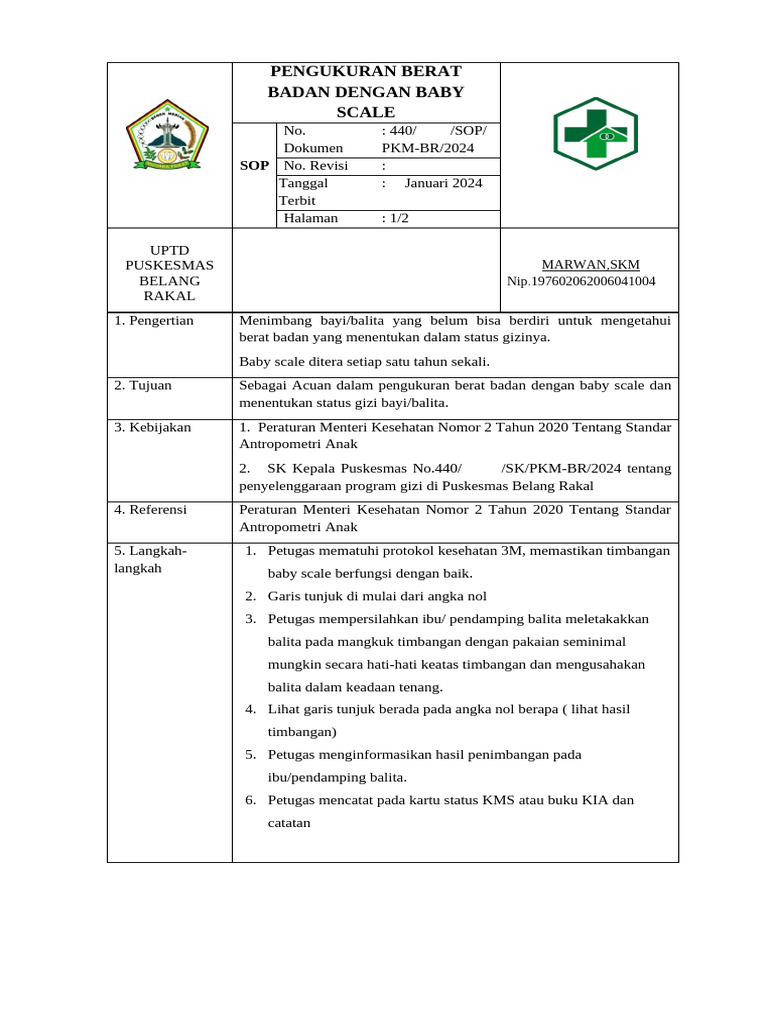 SOP PENGUKURAN BABY SCALE-PKM BR 2024 | PDF