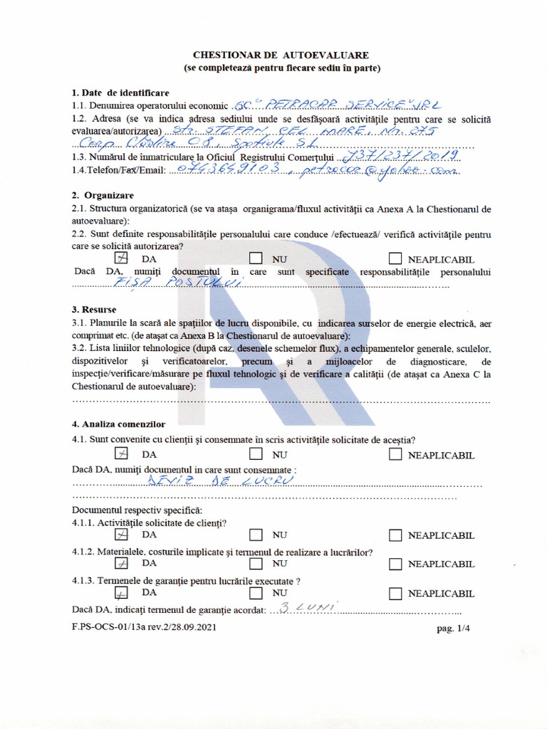 2. CHESTIONAR DE AUTOEVALUARE | PDF