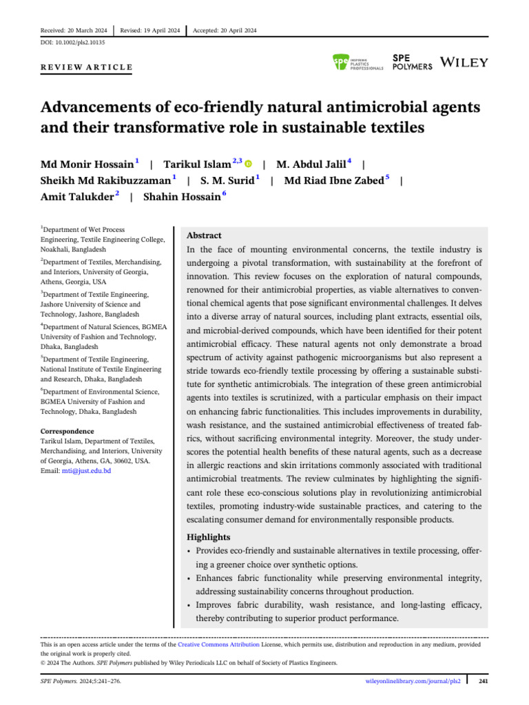SPE Polymers - 2024 - Hossain - Advancements of Eco Friendly Natural ...