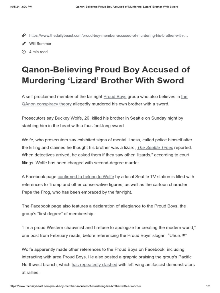 Qanon-Believing Proud Boy Accused of Murdering Lizard' Brother With ...