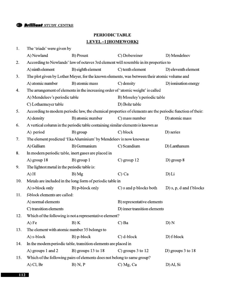 HOME ASSIGNMENT (Periodic Table) | PDF