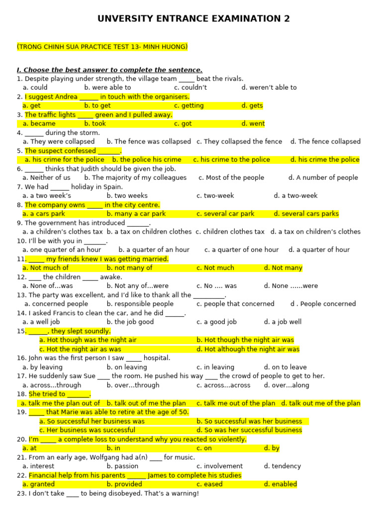 University Entrance Exam 2 | PDF