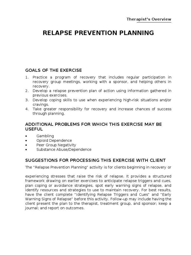 Relapse Prevention Planning | PDF | Relapse | Recovery Approach