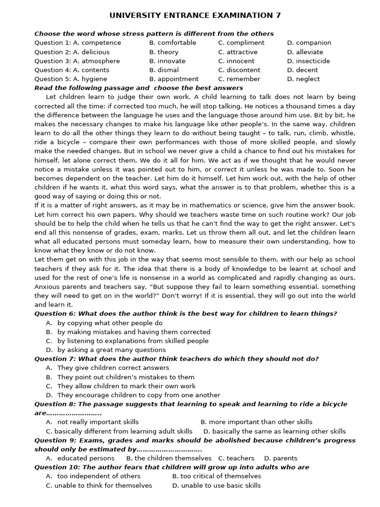 University Entrance Exam 7 | PDF