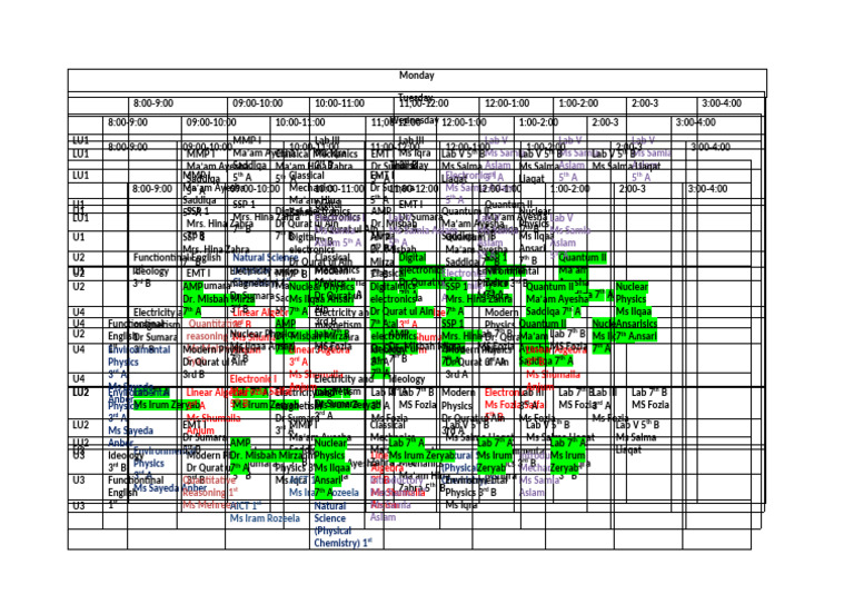 Physics Department Time Table-1 Updated | PDF