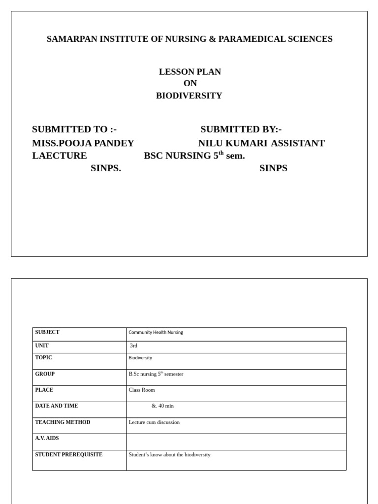 Lesson Plan On Stomatitis | PDF | Biodiversity | Conservation Biology