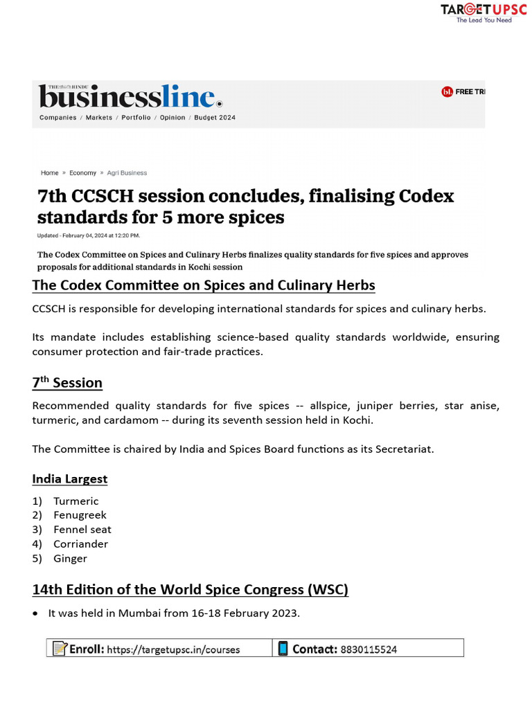 The Codex Committee On Spices and Culinary Herbs: India Largest | PDF