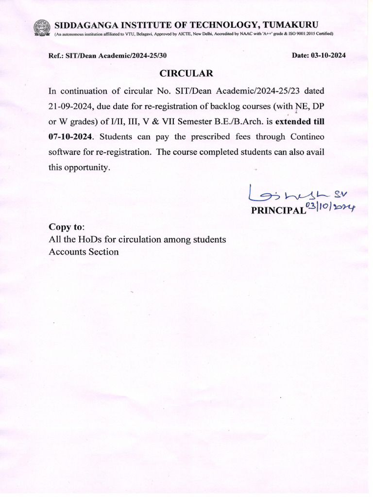 Circular 202425 30 Fee Payment Extension | PDF
