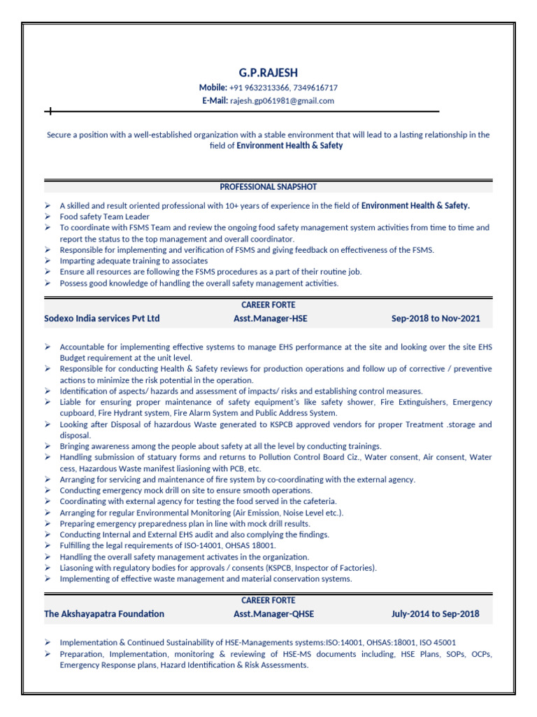 CV-Rajesh-QHSE Professional | PDF