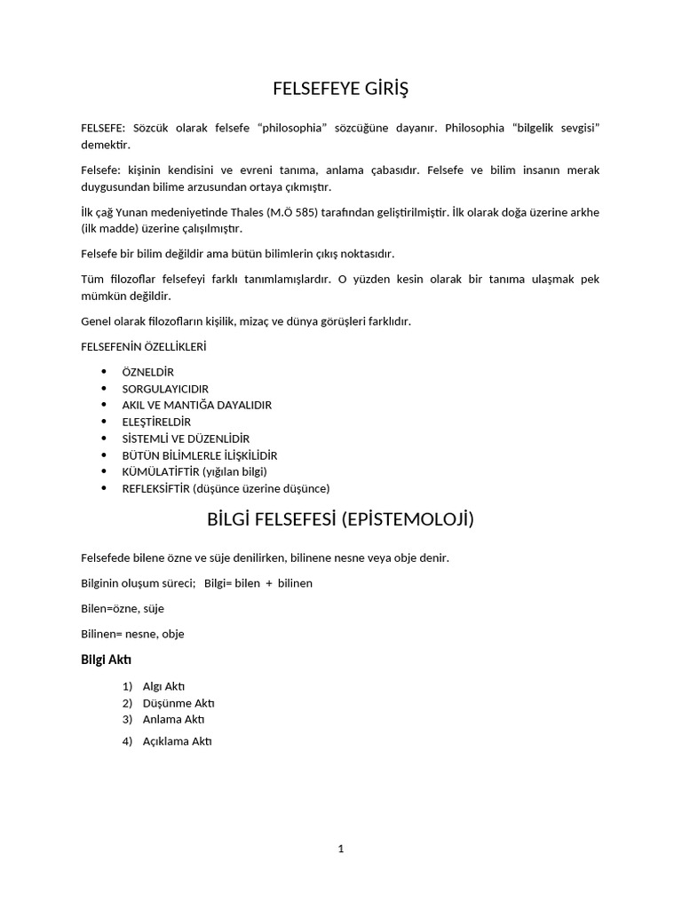 Tyt Felsefe Konu Özeti | PDF