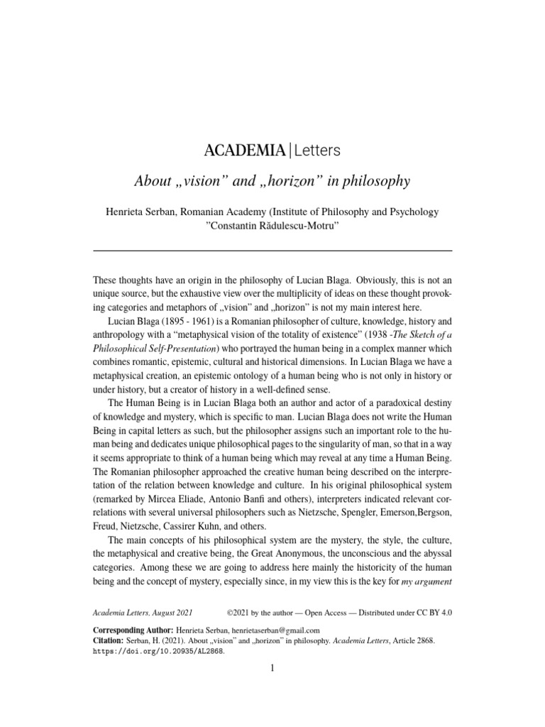About Vision and Horizon in Philosophy | PDF