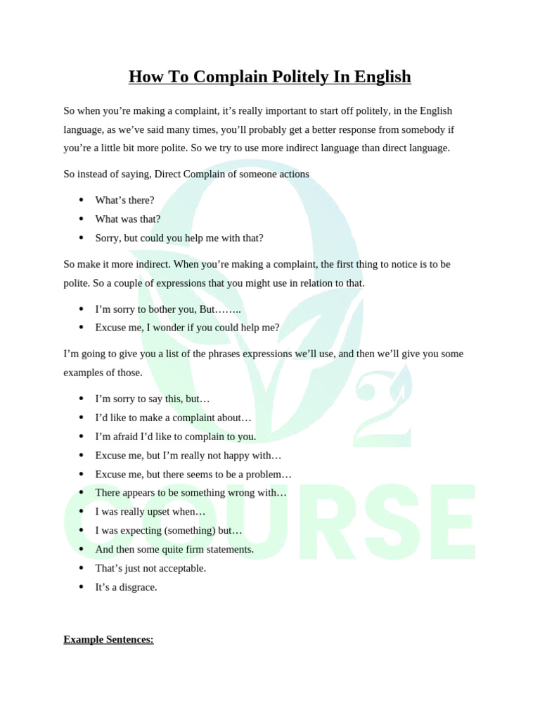 How To Complain Politely in English | PDF