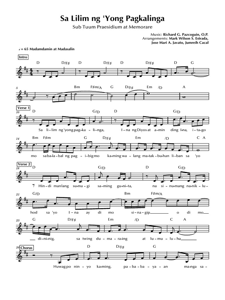 Sa Lilim NG Yong Pagkalinga LEAD SHEET | PDF