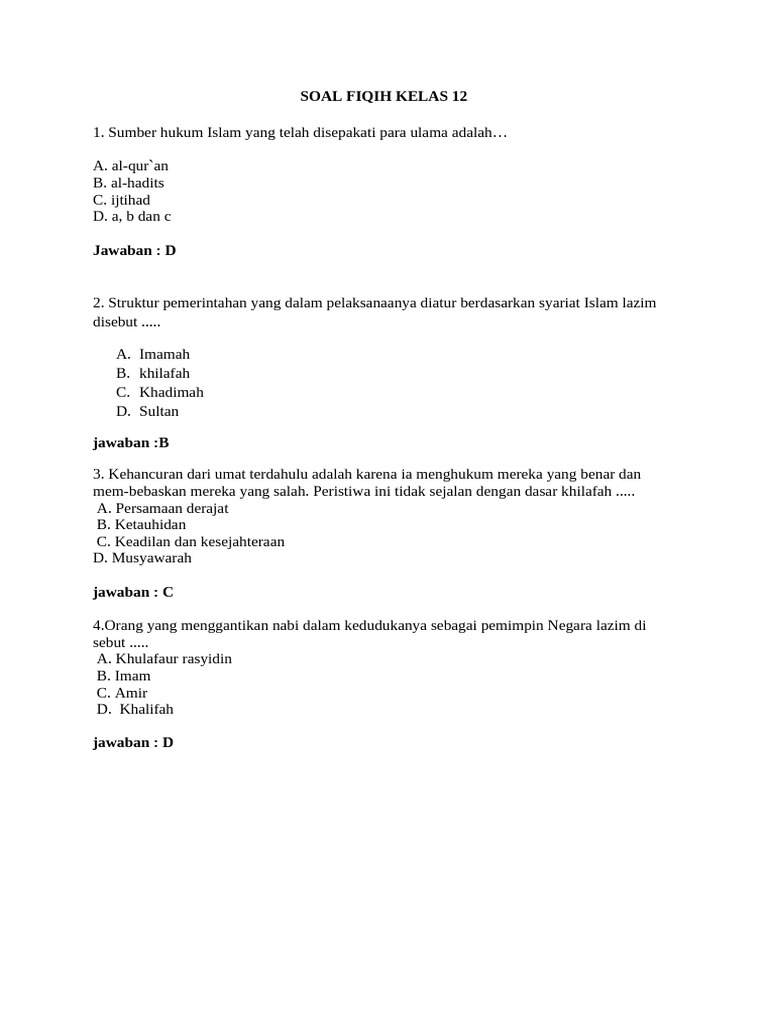 Soal Fiqih Kelas 12 | PDF