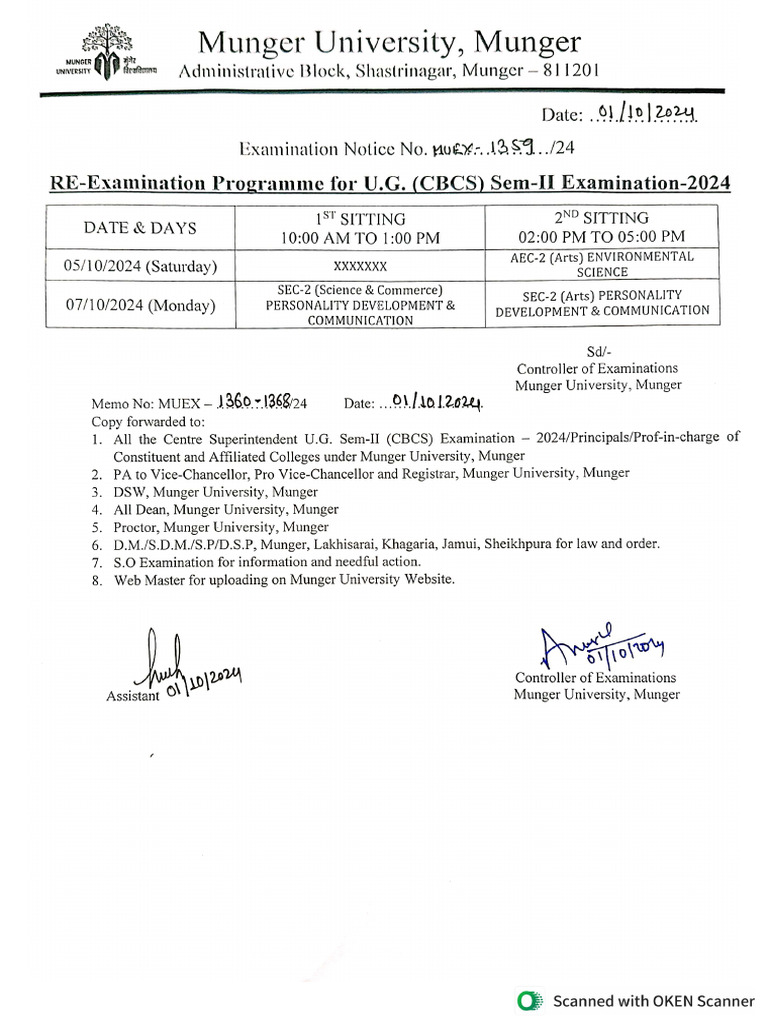 UG Sem II Re-Examination Program | PDF