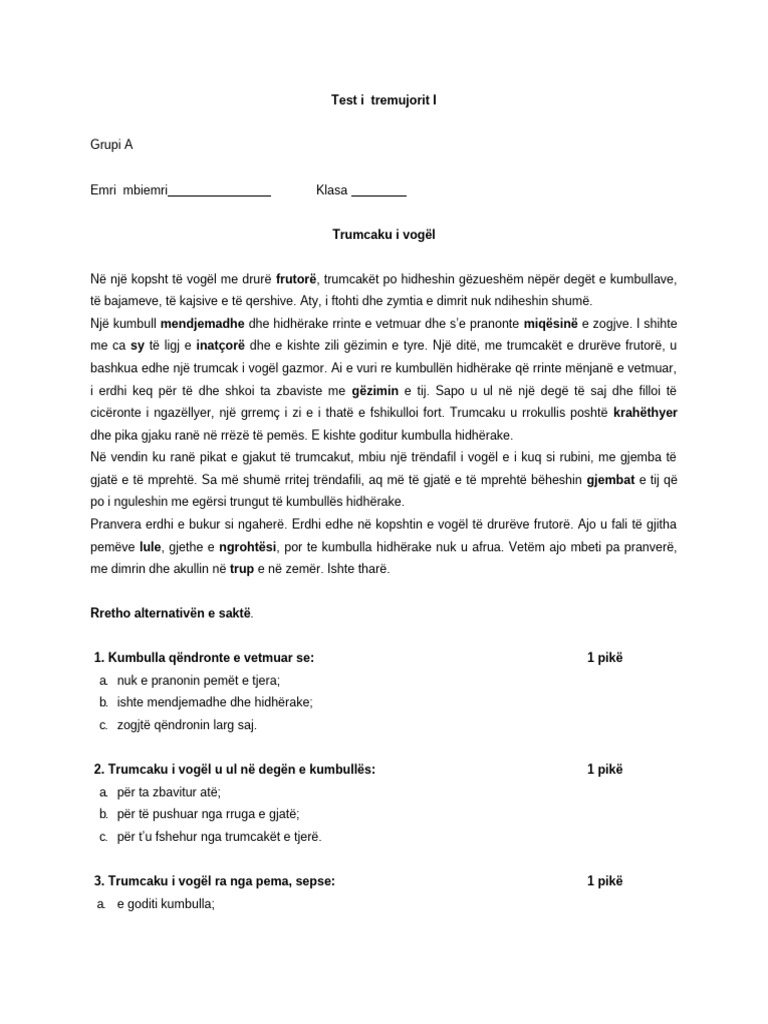 Test Gjuhe Shqipe Pdf