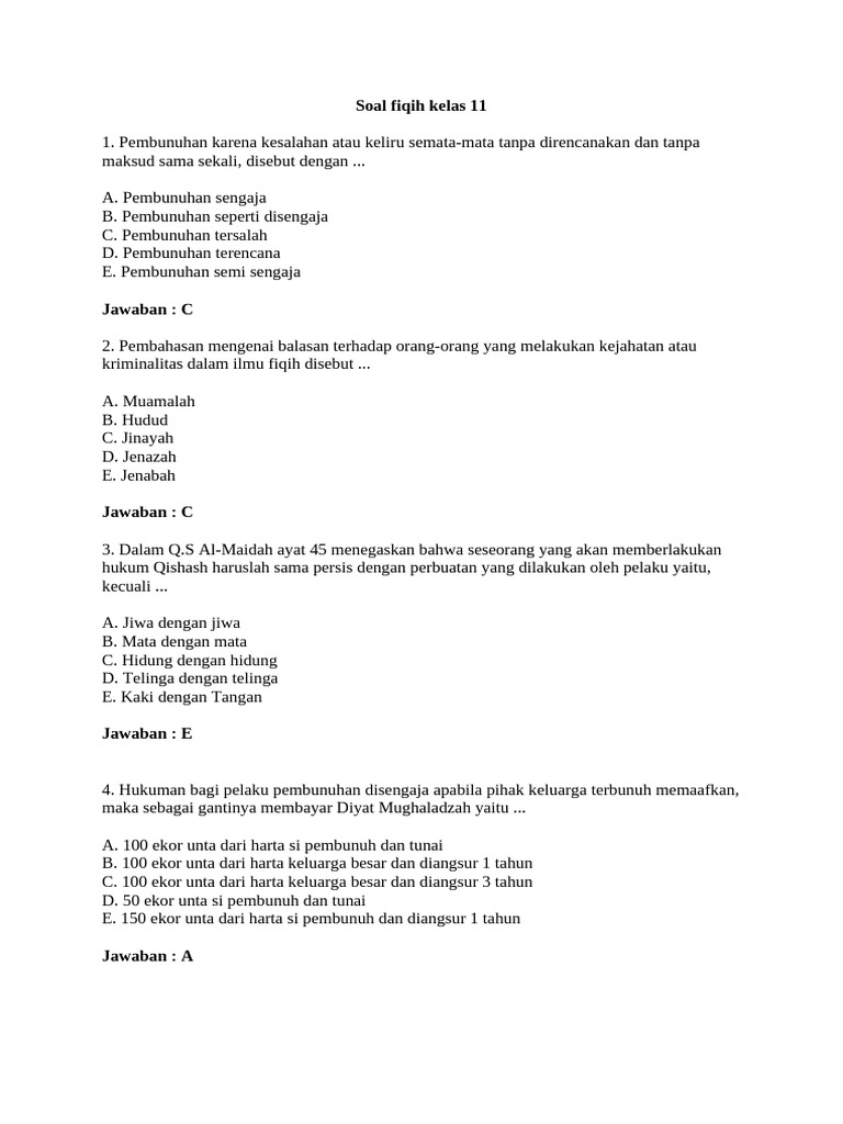 Soal Fiqih Kelas 11 | PDF