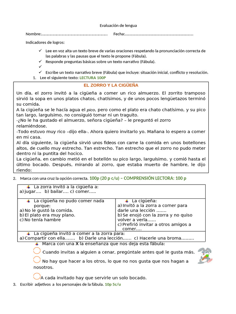 Evaluación de Lengua TERCER GRADO | PDF | Artes del Lenguaje y Comunicación