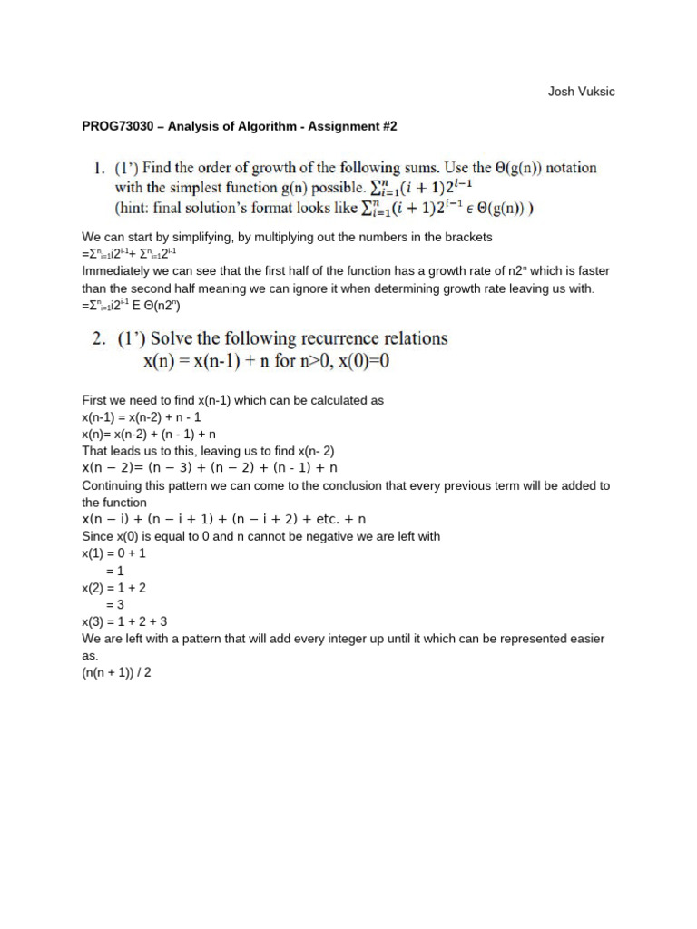 PROG73030 - Analysis of Algorithm - Assignment #2 | PDF