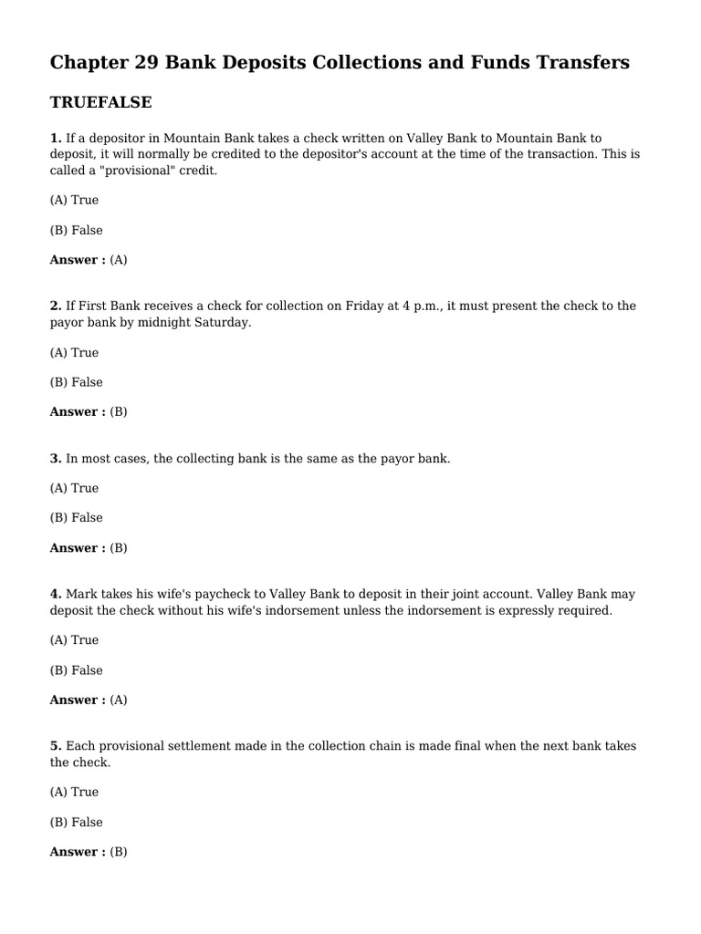 Chapter 29 Bank Deposits Collections and Funds Transfers | PDF