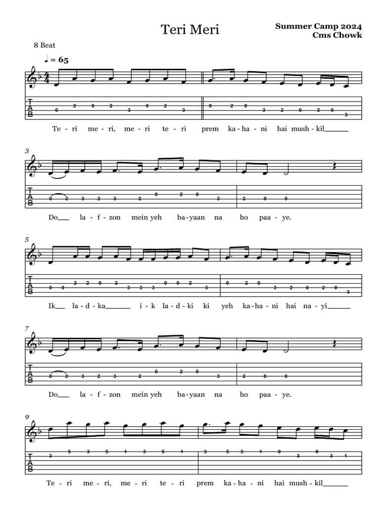 Teri Meri Tab+Lyrics | PDF