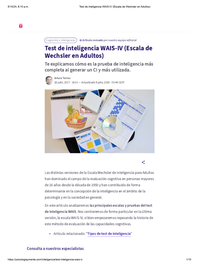 Test de Inteligencia WAIS-IV (Escala de Wechsler en Adultos) | PDF