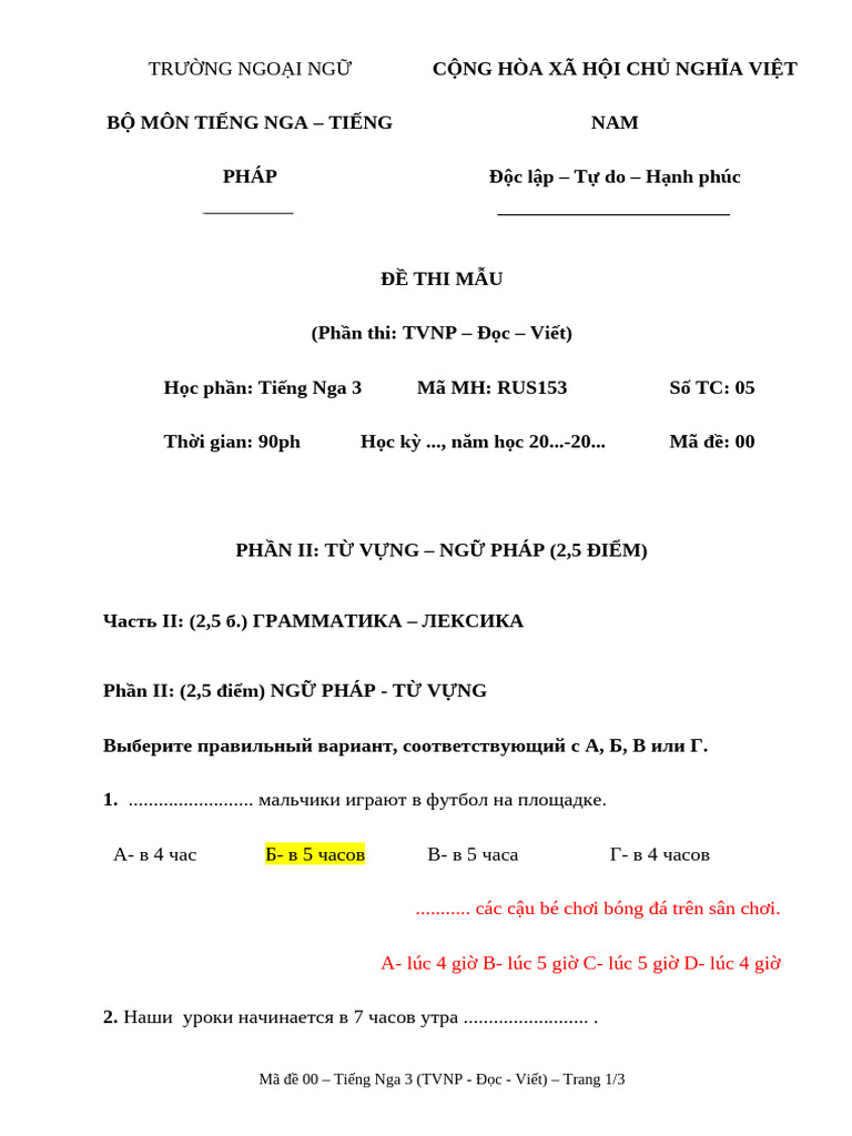 Đề mẫu TN3 | PDF