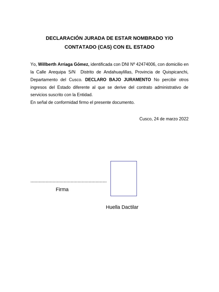 Declaracion Jurada de Domicilio | PDF | Documento de identidad | Derecho