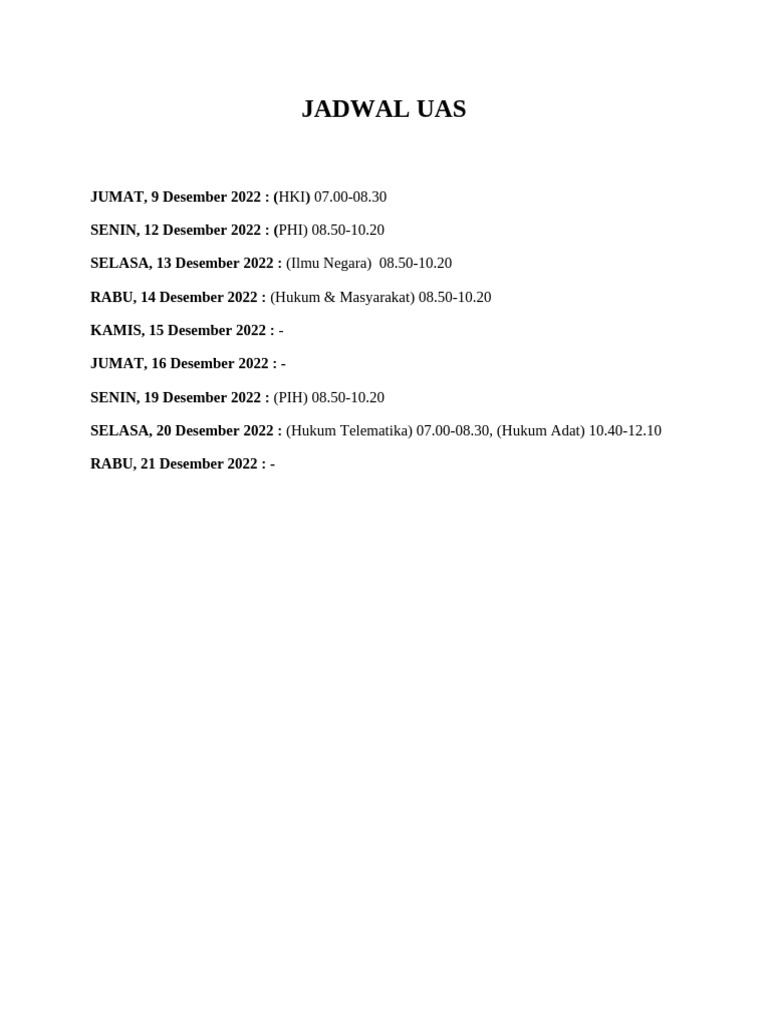 Jadwal Uas | PDF