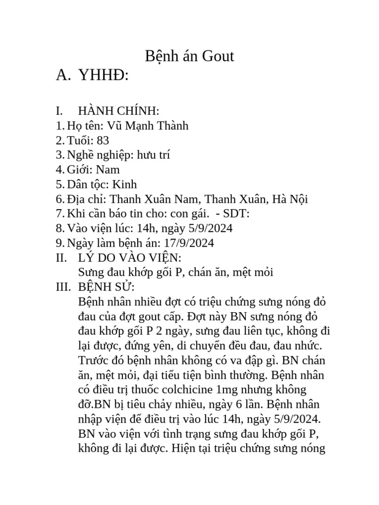 Bệnh Án Gout | PDF