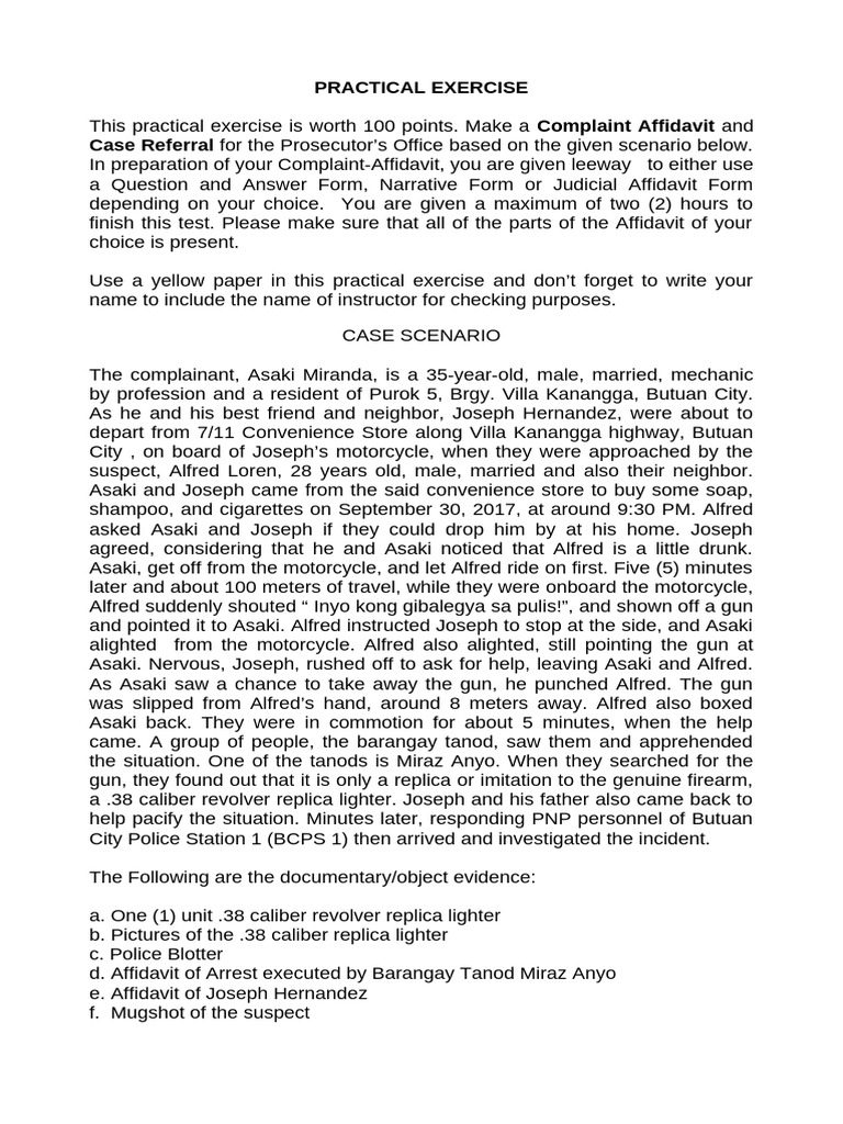 Case Scenario For Practical Exercise | PDF