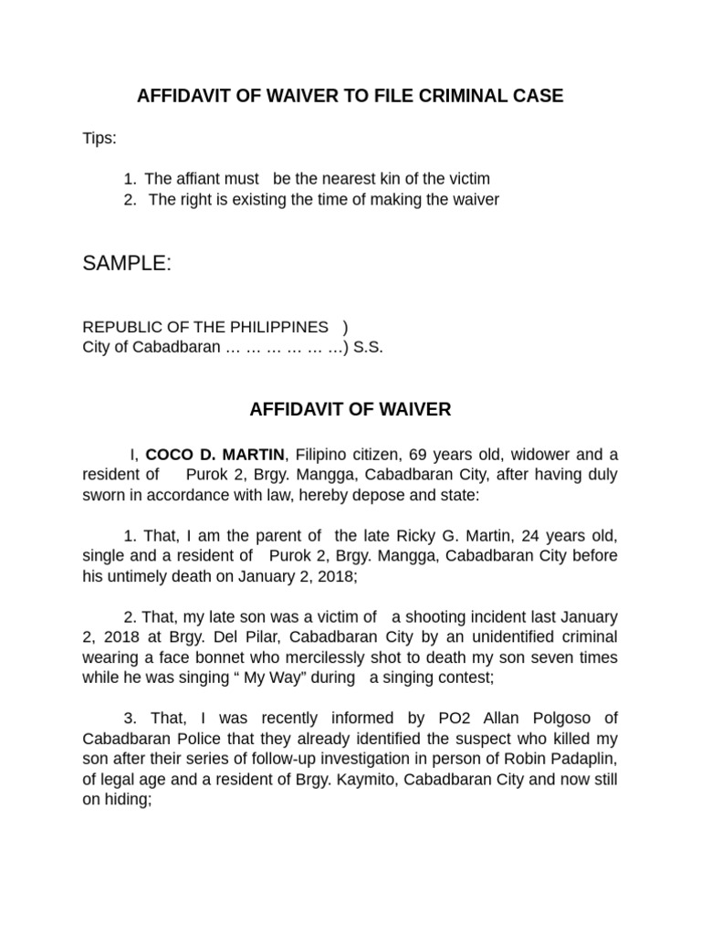 Affidavit of Waiver | PDF