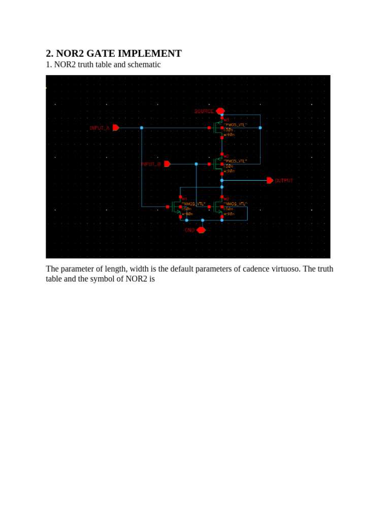 Nor2 Gate Implement: 1. NOR2 Truth Table and Schematic | PDF