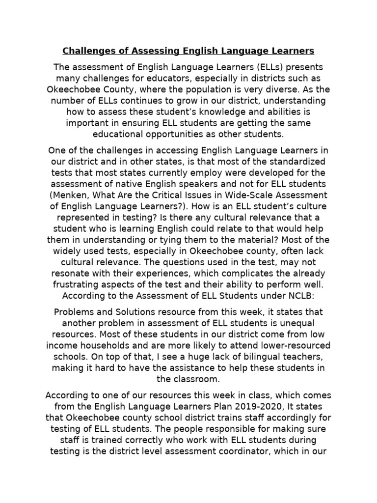 Challenges of Assessing English Language Learners 1.3 Assignment | PDF ...