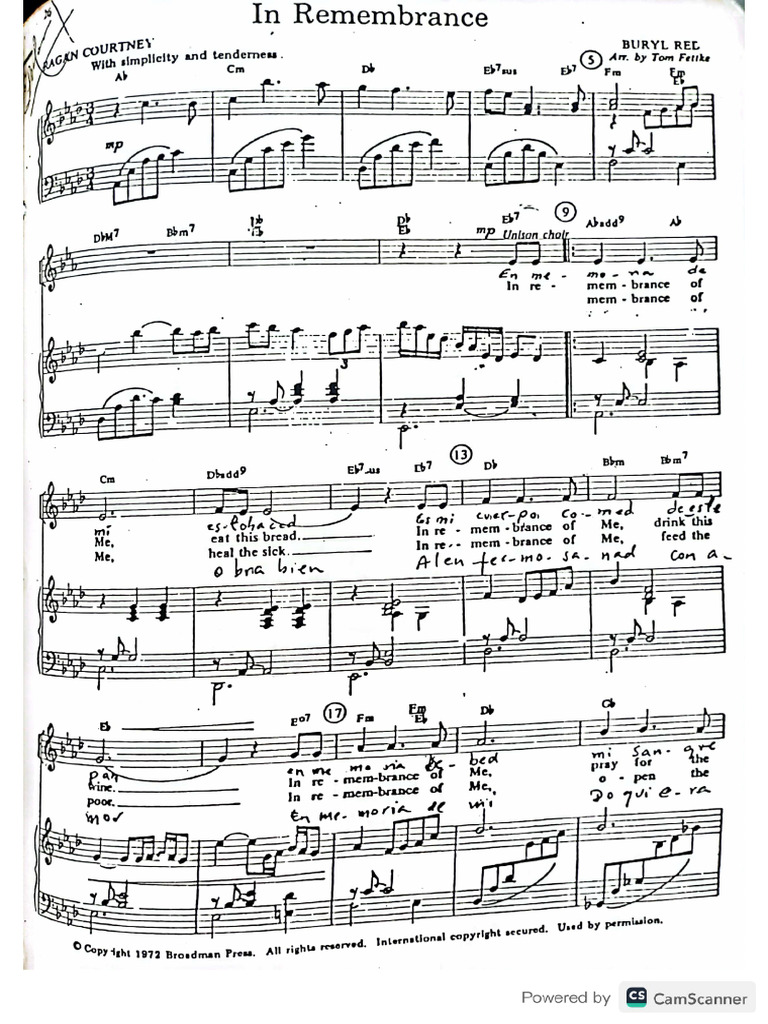 En Memoria de Mi (In Remembrance) Arr Tom Fettke | PDF