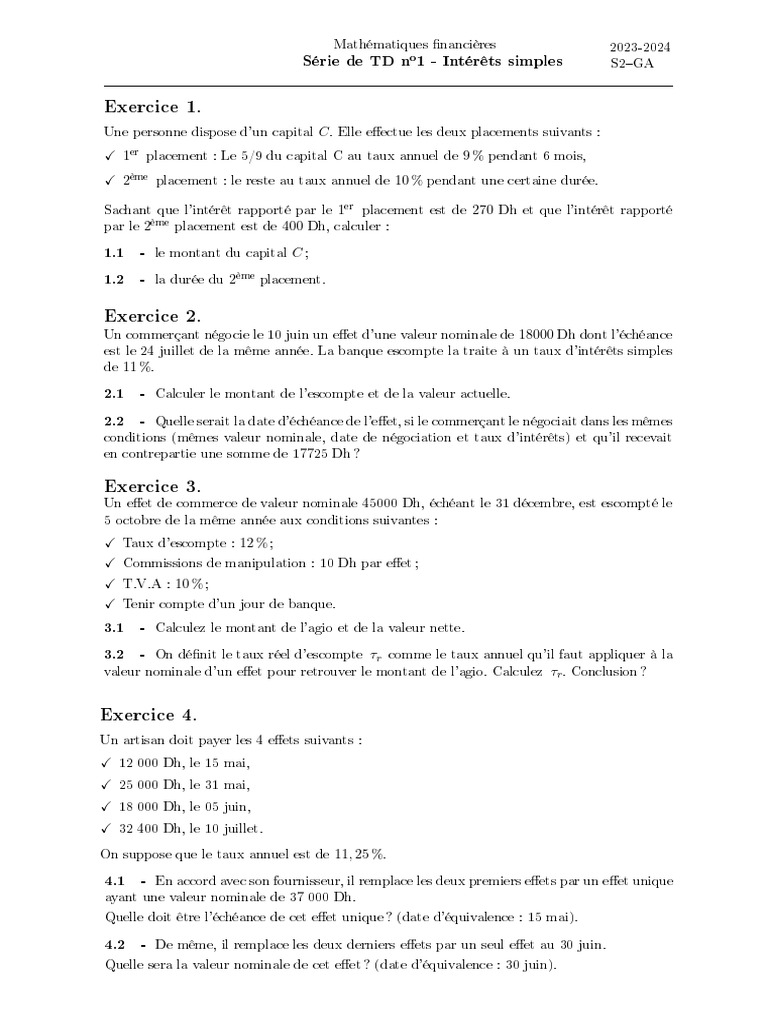 TD1 - S2 - Int - Simples - Bts | PDF