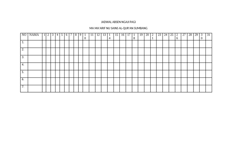 Jadwal Absen Ngaji Pagi | PDF