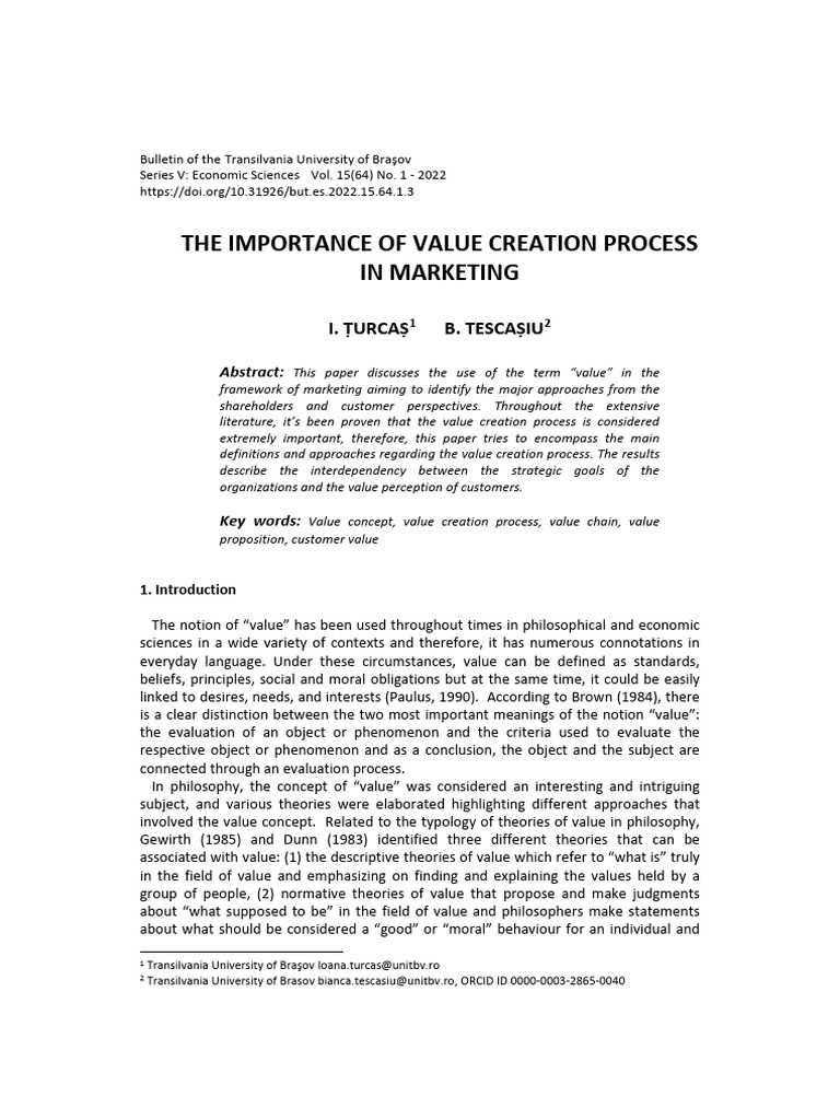 The Importance of Value Creation Process in Marketing | PDF