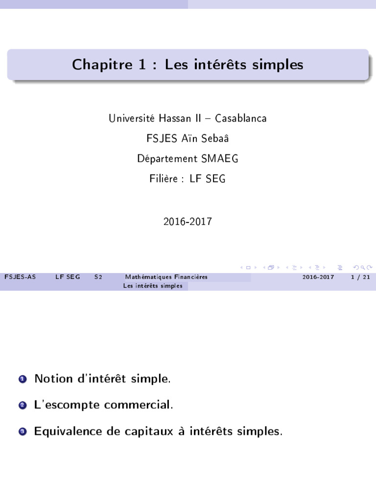 Chap1 Interets Simples 2016 2017 | PDF