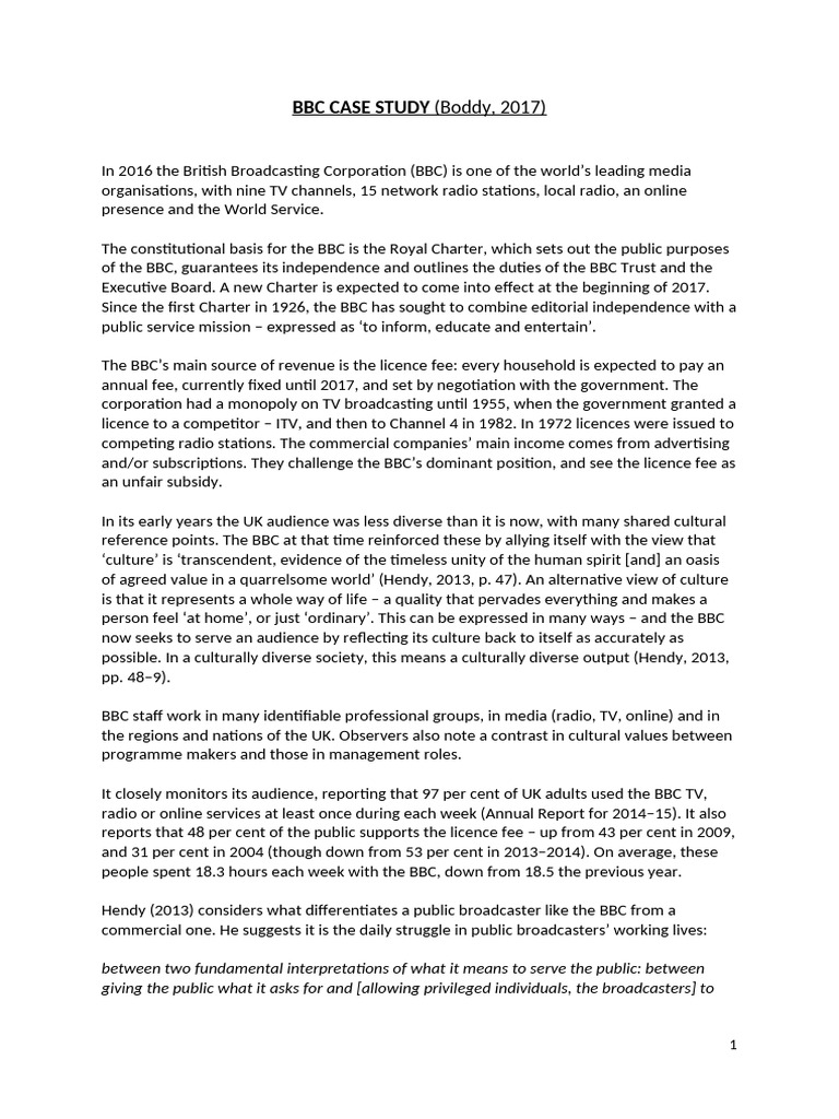 Week 2 Seminar 1 BBC Case Study | PDF