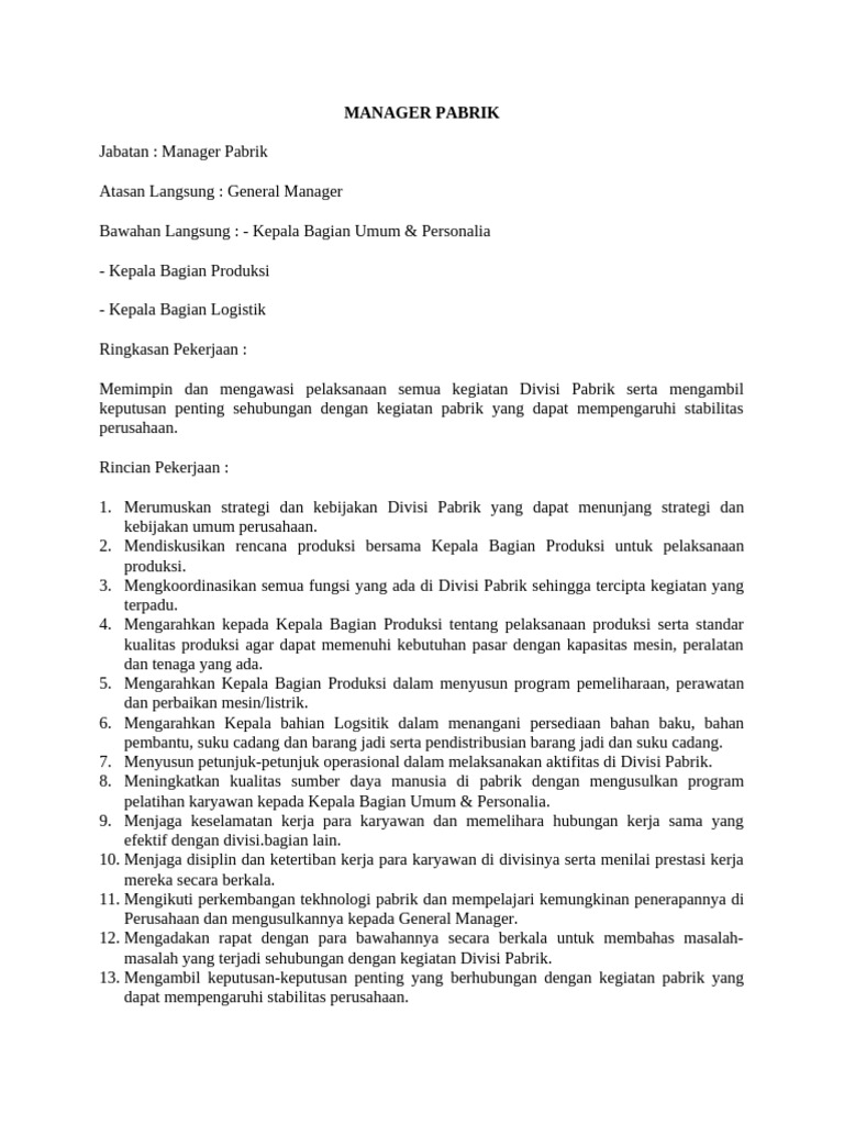 Contoh Job Description | PDF