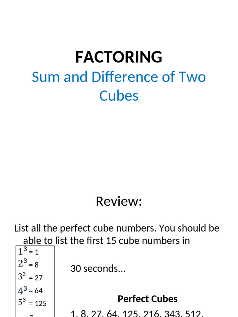 SumDifference of 2 Cubes | PDF | Factorization | Teaching Methods ...