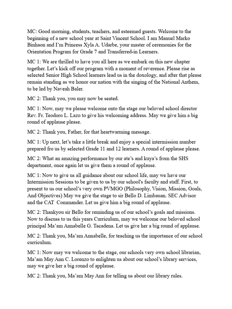 ORIENTATION Script (4) | PDF