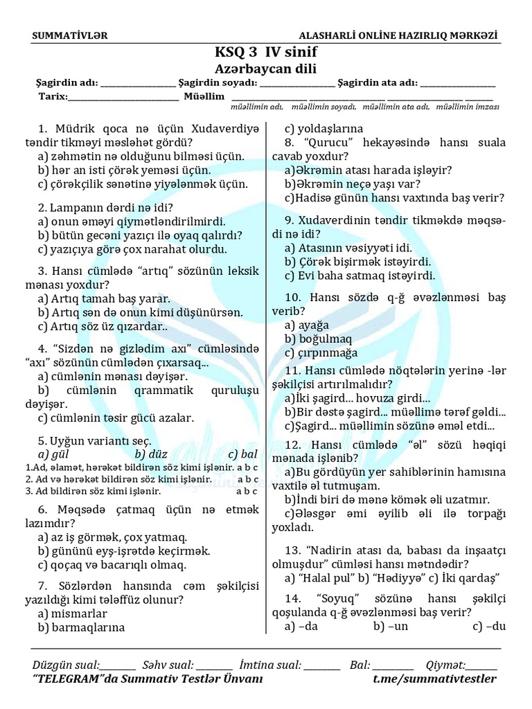 Azərbaycan Dili - KSQ 3 | PDF