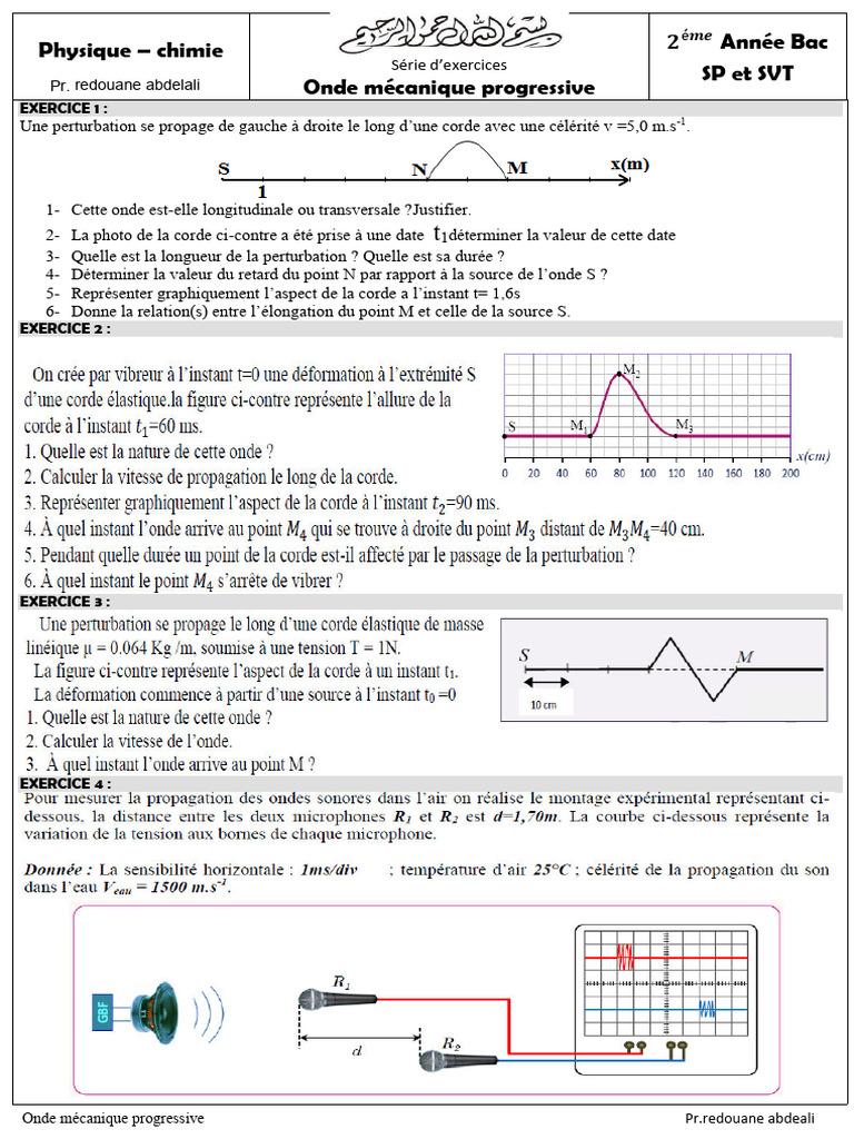 Exercices onde mecanique progressive ( Prof redouane aBD) | PDF